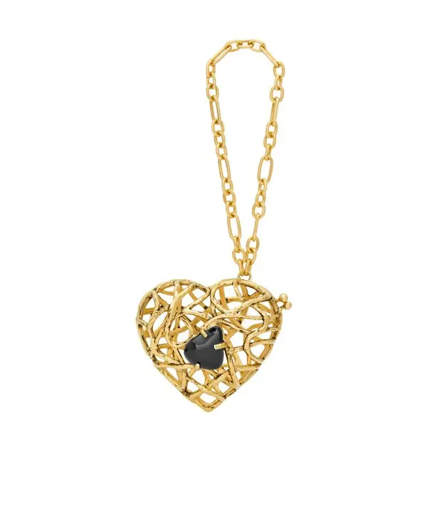 Saint Laurent Evening Heart Minaudière In Metal And Stone - Nude