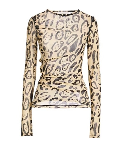 Sportmax Leopard Print Stretch Long Sleeve Top - Nude