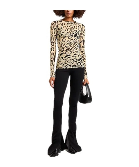 Sportmax Leopard Print Stretch Long Sleeve Top - Nude