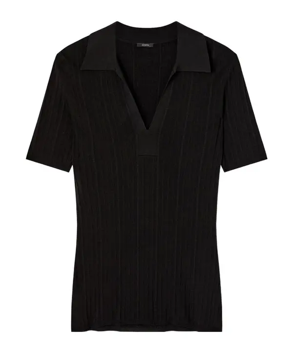 JOSEPH Ribbed Polo-neck Top - Black