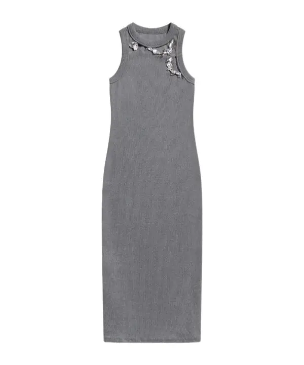 AREA Crystal-embellished Ribbed Midi Dress