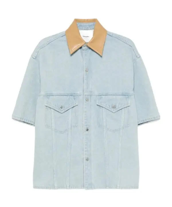 Nanushka Leather-collar Denim Shirt