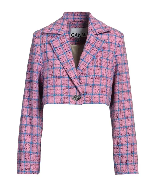 GANNI Plaid Single-breasted Blazer - Pink