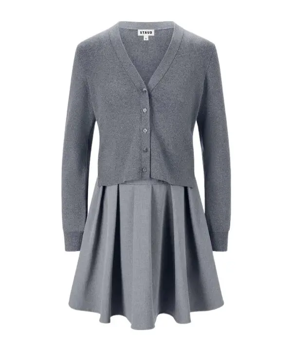Staud Milo V-neck Midi Dress With Pleated Skirt - Gray