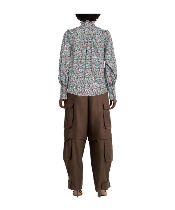 Max Mara Floral Print Ruffled High-neck Blouse