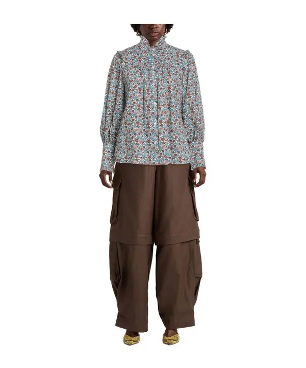 Max Mara Floral Print Ruffled High-neck Blouse