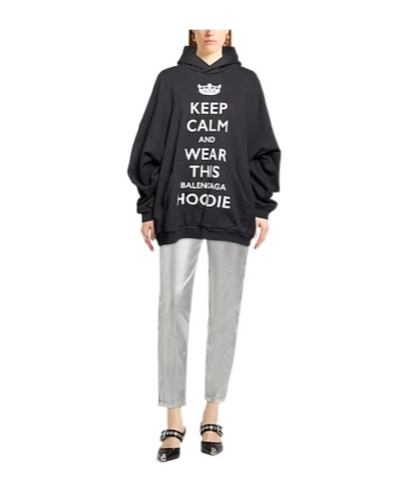 Balenciaga Oversized Hoodie With Graphic Print - Black