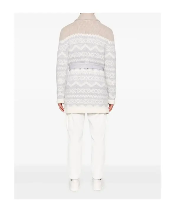 Eleventy Patterned Jacquard Belted Cardigan