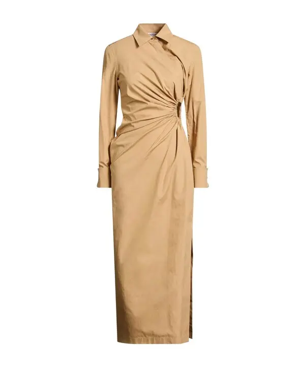 Max Mara Plain Gathered Cutout Shirt Dress - Nude