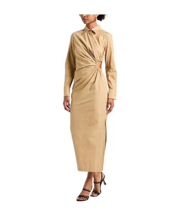 Max Mara Plain Gathered Cutout Shirt Dress - Nude