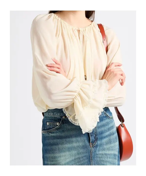 Chloé Bohemian-style Long-sleeve Shirt With Appliqués And Lace Trims - White