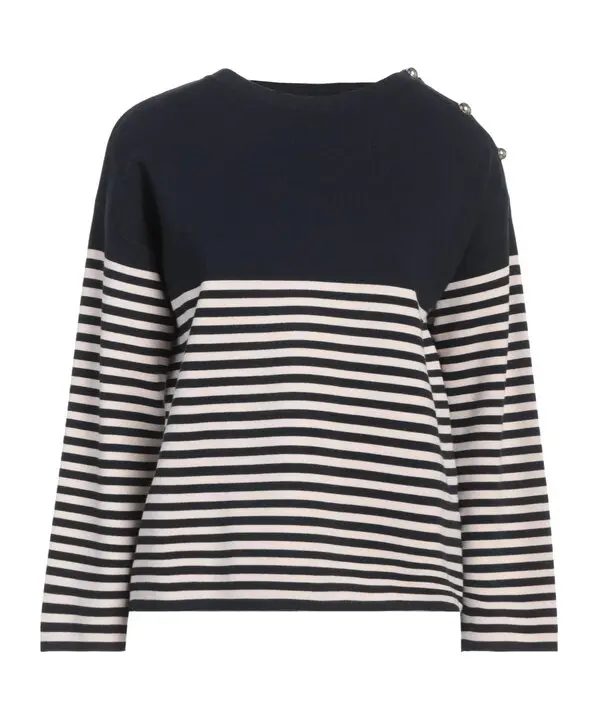 Max Mara Striped Knit Top With Button Detail - Black