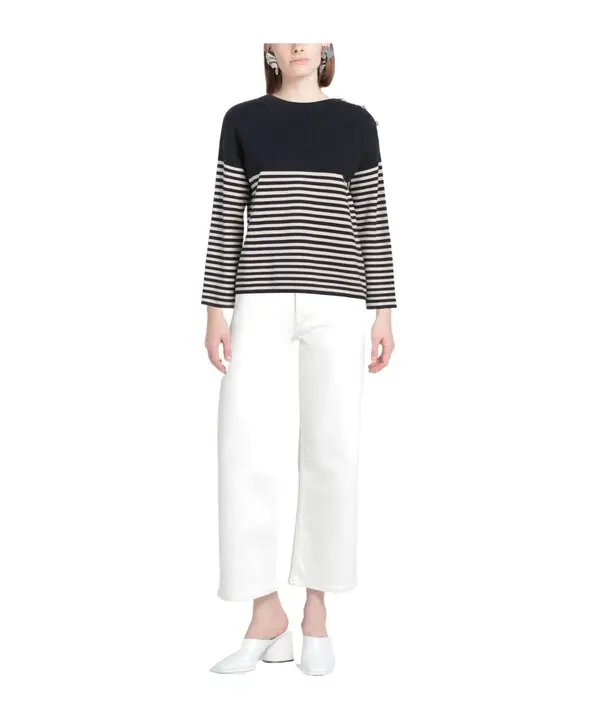 Max Mara Striped Knit Top With Button Detail