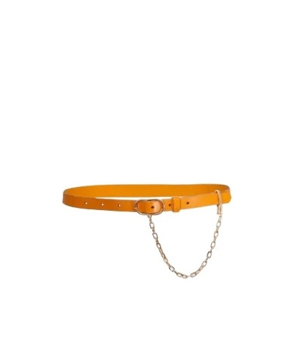 FRAME Oval Buckle Chain Detail Leather Belt