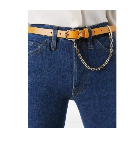 FRAME Oval Buckle Chain Detail Leather Belt