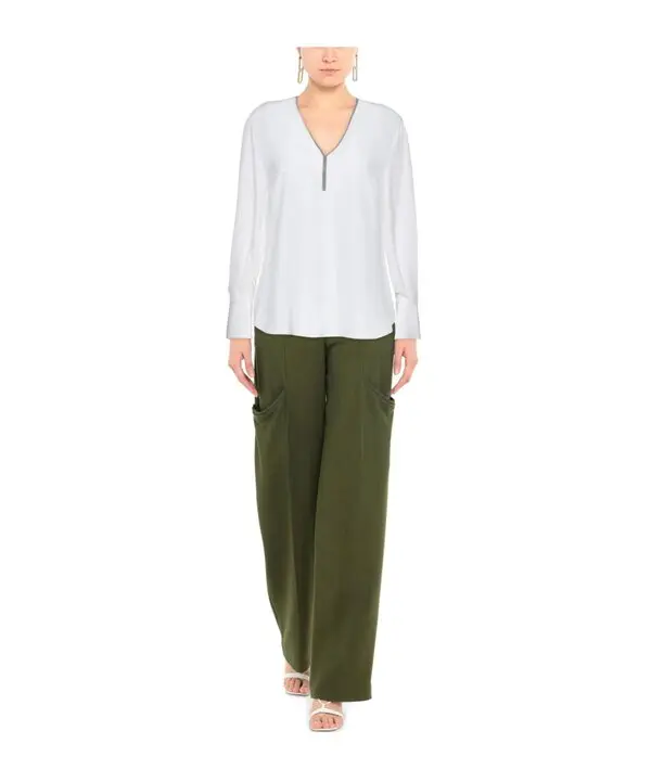 Brunello Cucinelli Rhinestone Embellished V-neck Long-sleeve Top