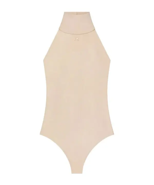 COURREGES Halter-neck Jersey Bodysuit With High Collar And Logo Detail