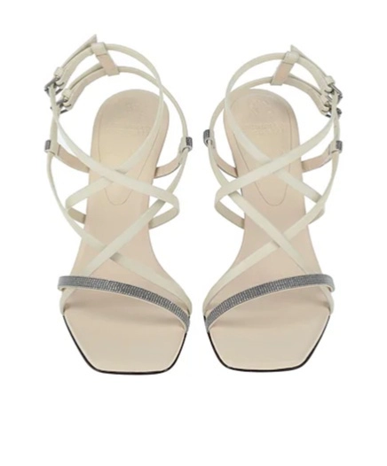 Brunello Cucinelli Solid Color Square Heel Sandals