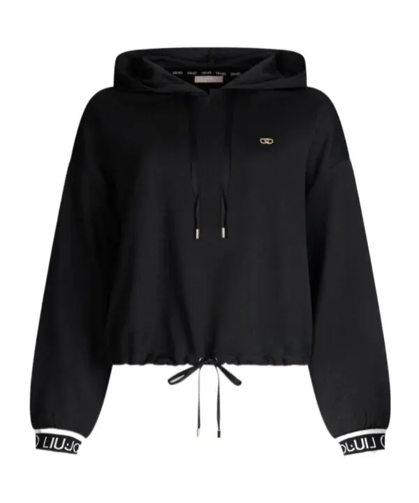 Liu Jo Lurex Jersey Drawstring Hoodie With Metal Logo Detail - Black