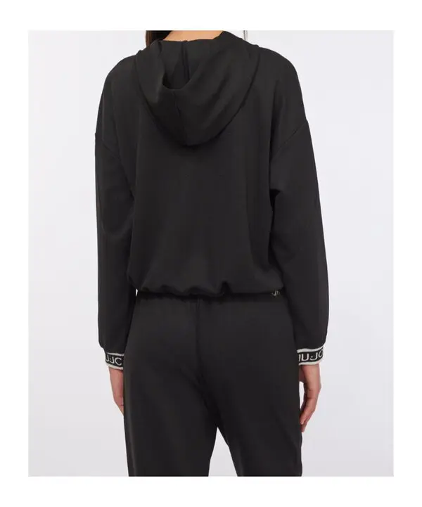 Liu Jo Lurex Jersey Drawstring Hoodie With Metal Logo Detail - Black