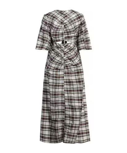 GANNI Plaid Short-sleeve Dress