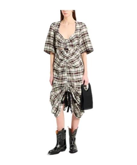 GANNI Plaid Short-sleeve Dress