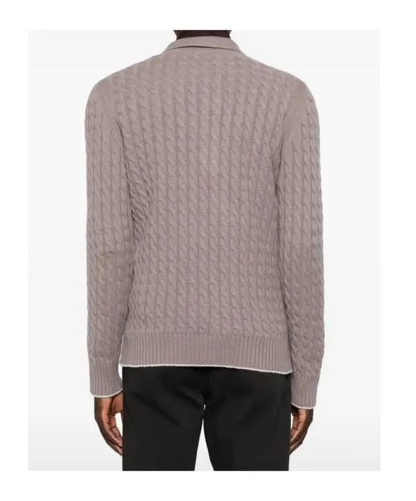 Eleventy Cable-knit Polo Sweater