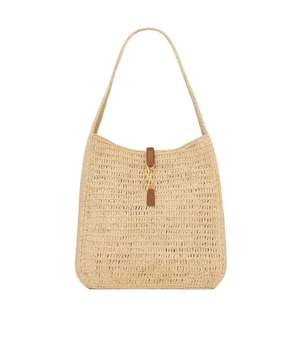 Saint Laurent Le 5 À 7 Raffia Shoulder Bag - Nude