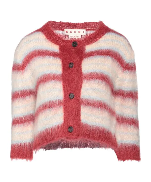 Marni Striped Knitted Cardigan - Red