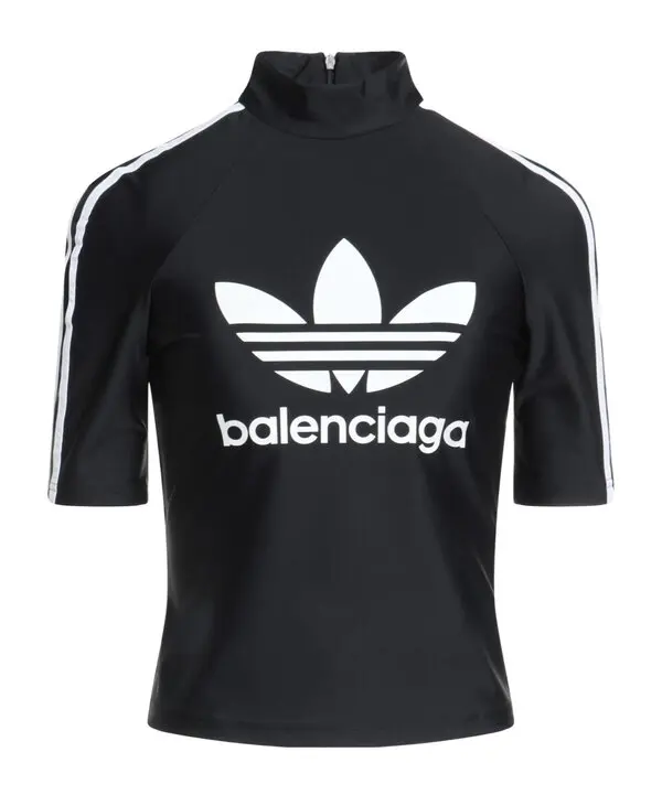 Balenciaga High-neck Short-sleeve Top With Graphic Print - Black