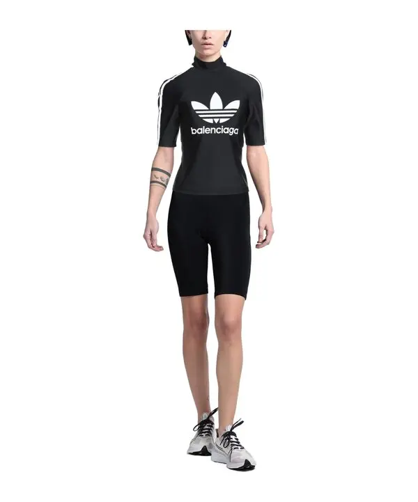 Balenciaga High-neck Short-sleeve Top With Graphic Print - Black