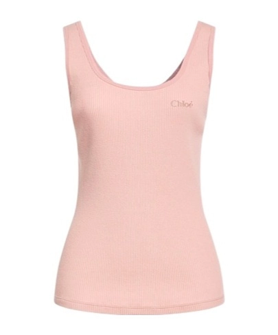 Chloé Ribbed Jersey Scoop Neck Sleeveless Top With Appliqué Logo - Pink