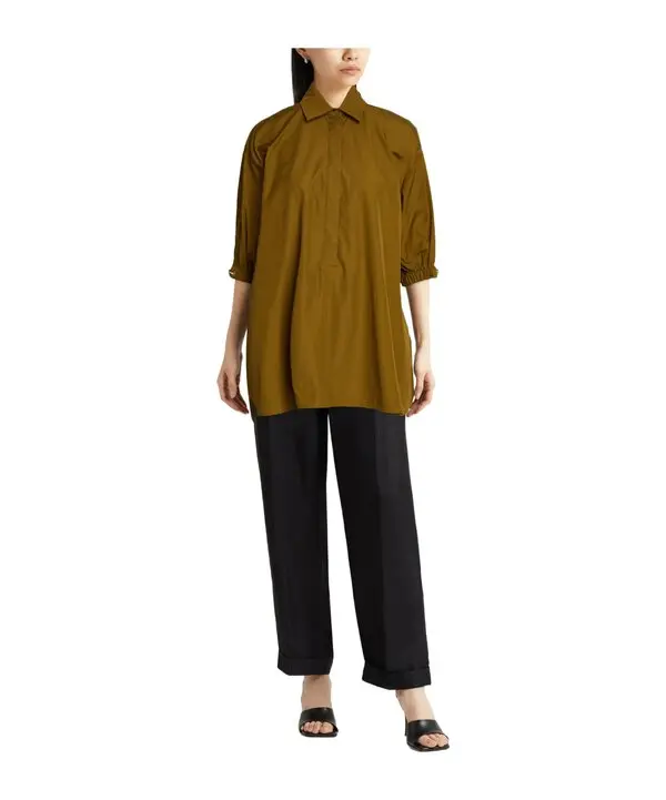 Max Mara Woven 3/4 Sleeve Classic Collar Top