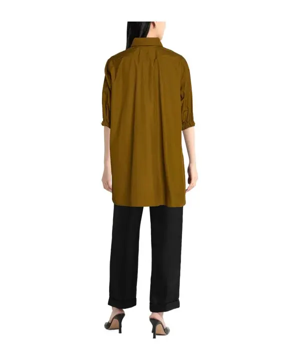 Max Mara Woven 3/4 Sleeve Classic Collar Top