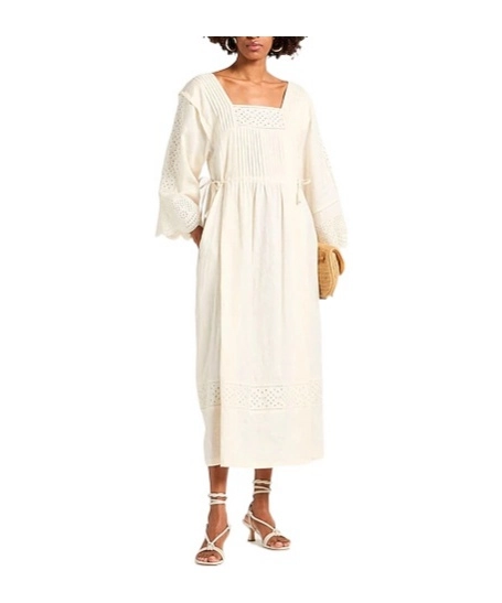 Max Mara Linen Broderie Anglaise Long Sleeve Dress