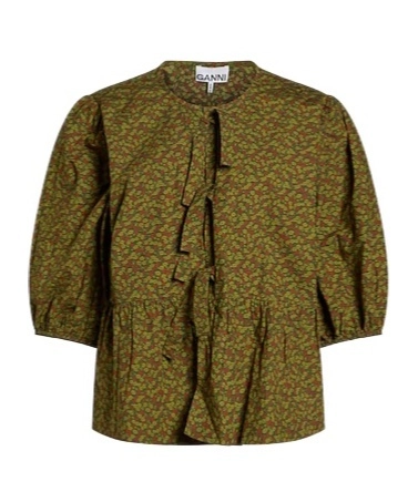 GANNI Floral Print Poplin Shirt - Green