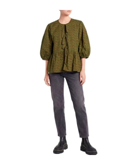 GANNI Floral Print Poplin Shirt - Green