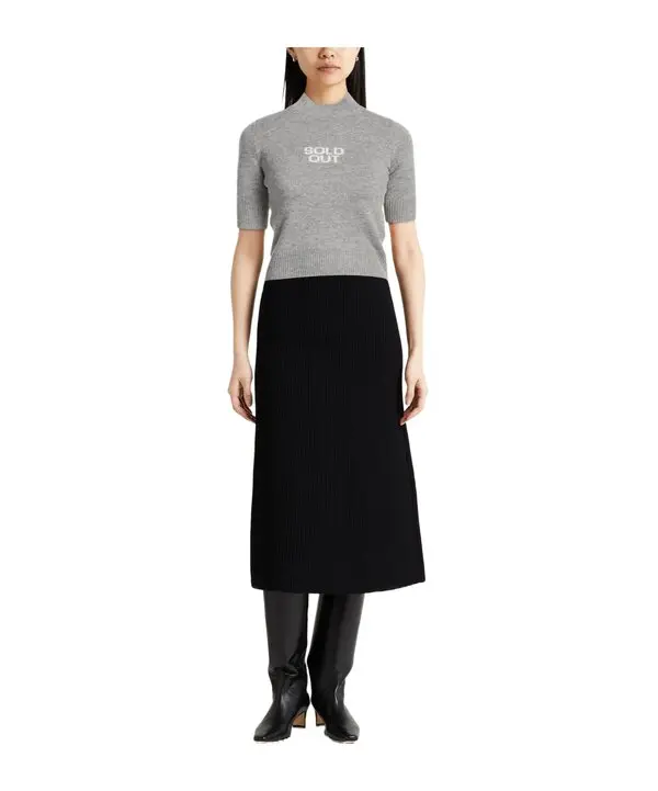 Sportmax Mock Neck Mid-sleeve Knit Top With Jacquard Detail - Gray