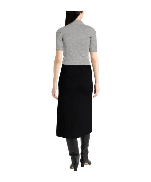 Sportmax Mock Neck Mid-sleeve Knit Top With Jacquard Detail - Gray