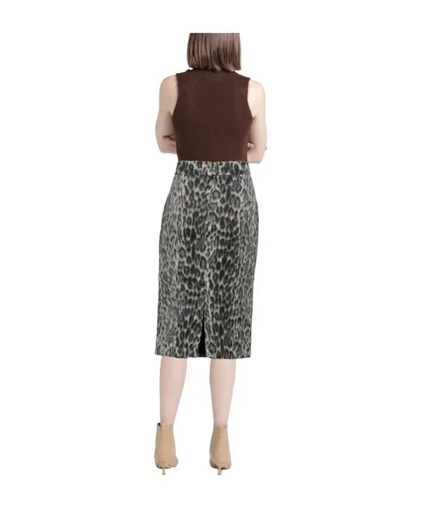 Max Mara Leopard Print Wool Midi Skirt
