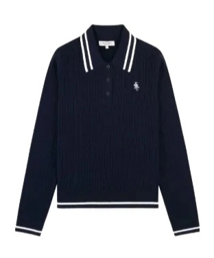 SPORTY  RICH Sporty & Rich Cable Knit Striped Polo Shirt