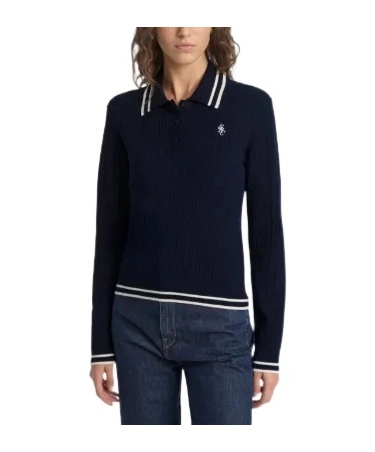SPORTY  RICH Sporty & Rich Cable Knit Striped Polo Shirt
