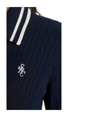 SPORTY  RICH Sporty & Rich Cable Knit Striped Polo Shirt