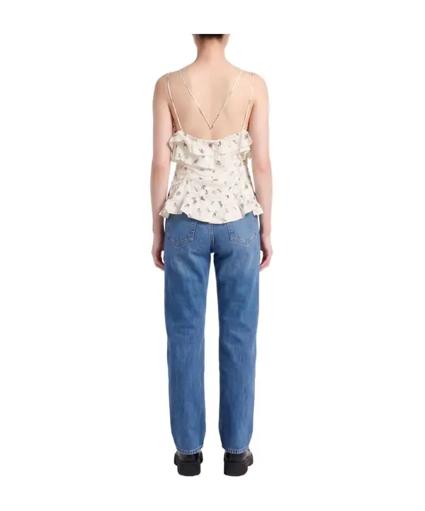 GANNI Printed Floral Ruffle Camisole With Drawstring Detail
