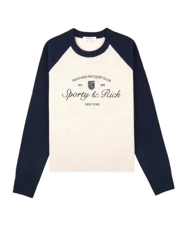SPORTY  RICH Sporty & Rich Embroidered Raglan Sleeve Sweater