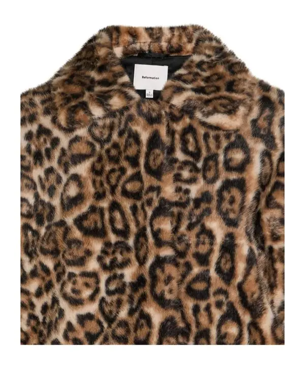 REFORMATION Faux Fur Leopard Print Coat