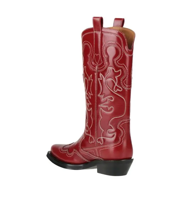 GANNI Embroidered Leather Cowboy Boots