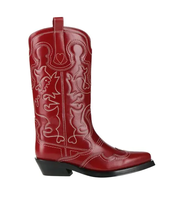GANNI Embroidered Leather Cowboy Boots