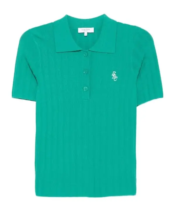SPORTY  RICH Sporty & Rich Ribbed Knit Polo Top