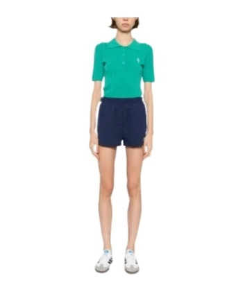 SPORTY  RICH Sporty & Rich Ribbed Knit Polo Top